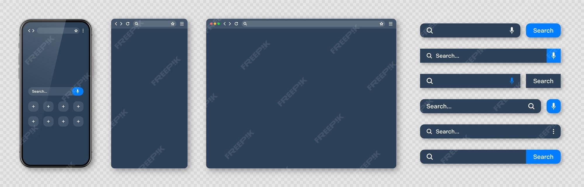 Пустое окно интернет браузера смартфона и шаблоны панели поиска в