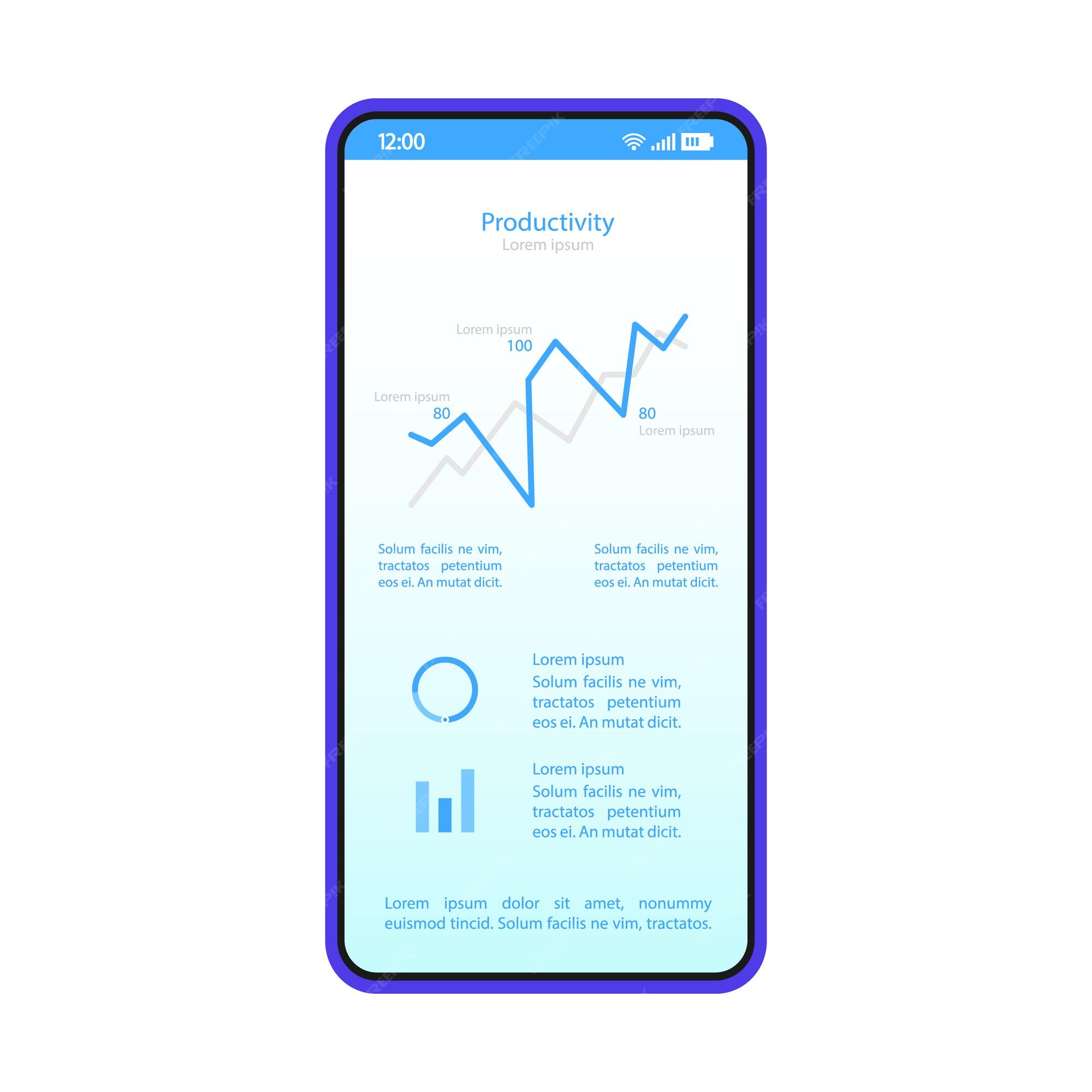 Premium Vector Smartphone Dashboard Interface Vector Template Mobile Productivity Page Blue