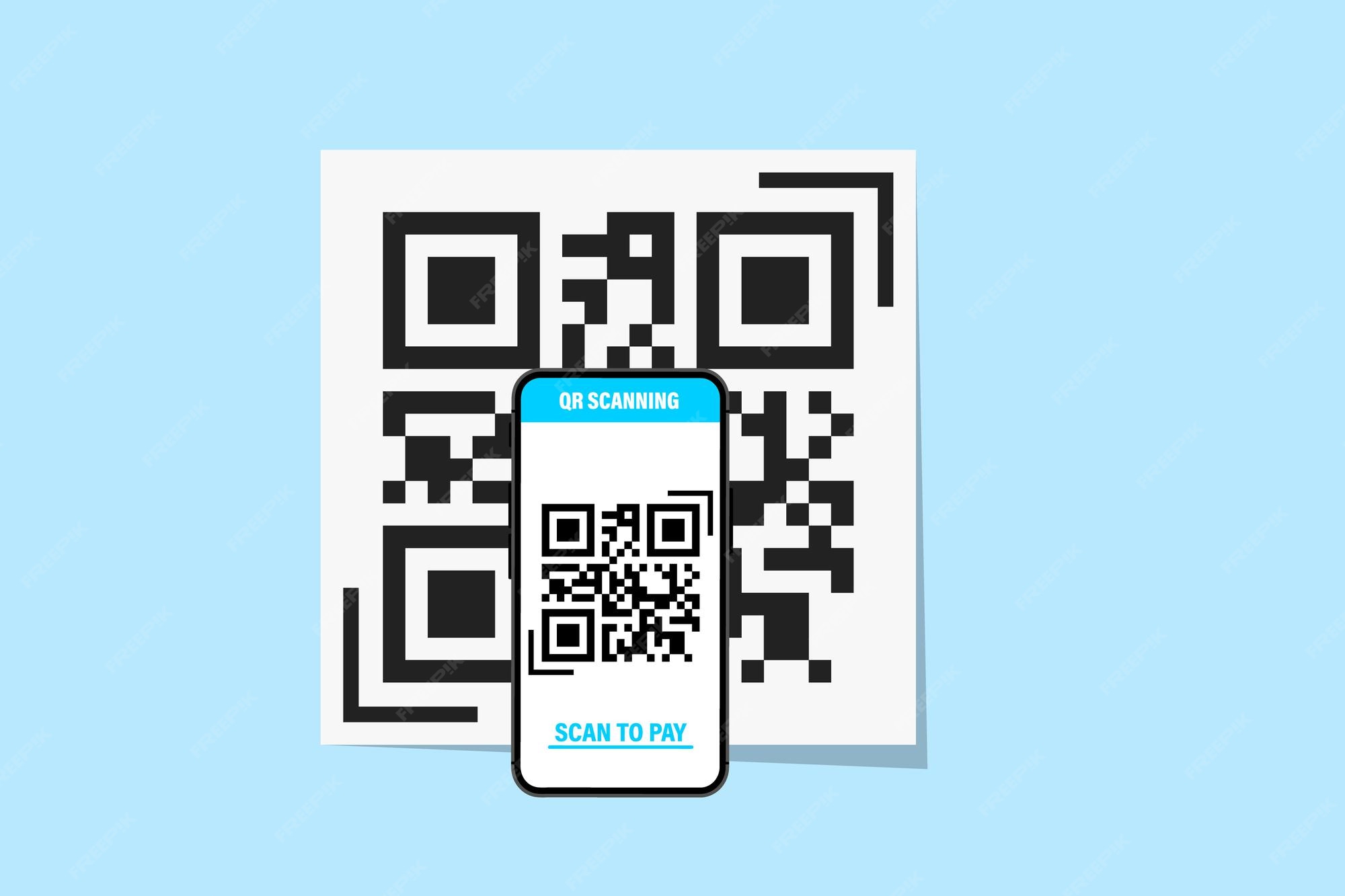 Qr 코드 스캐너가 있는 스마트폰 Qr 코드 스캐너 휴대 전화의 Qr 코드 바코드 스캔 비접촉식 결제 개념 랜딩