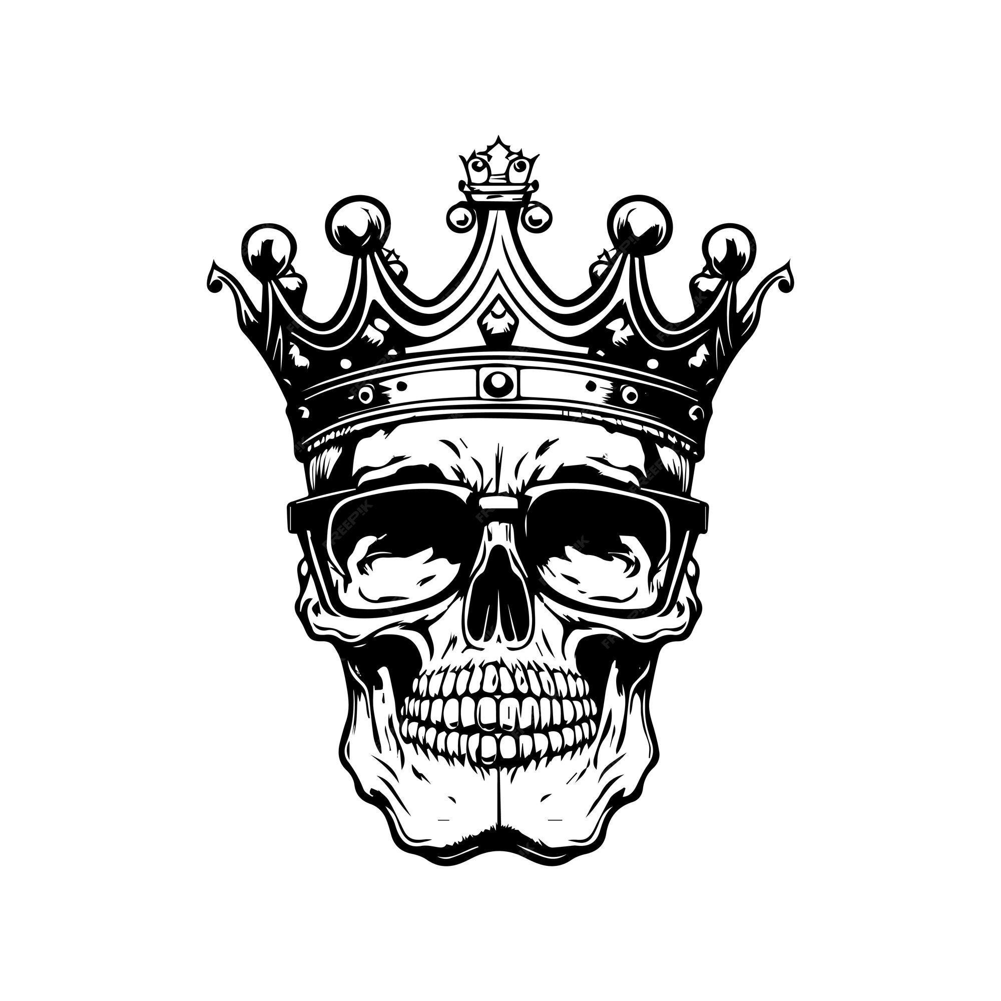 Premium Vector Smile Skull Wearing Crown Line Art Hand Drawn Illustration