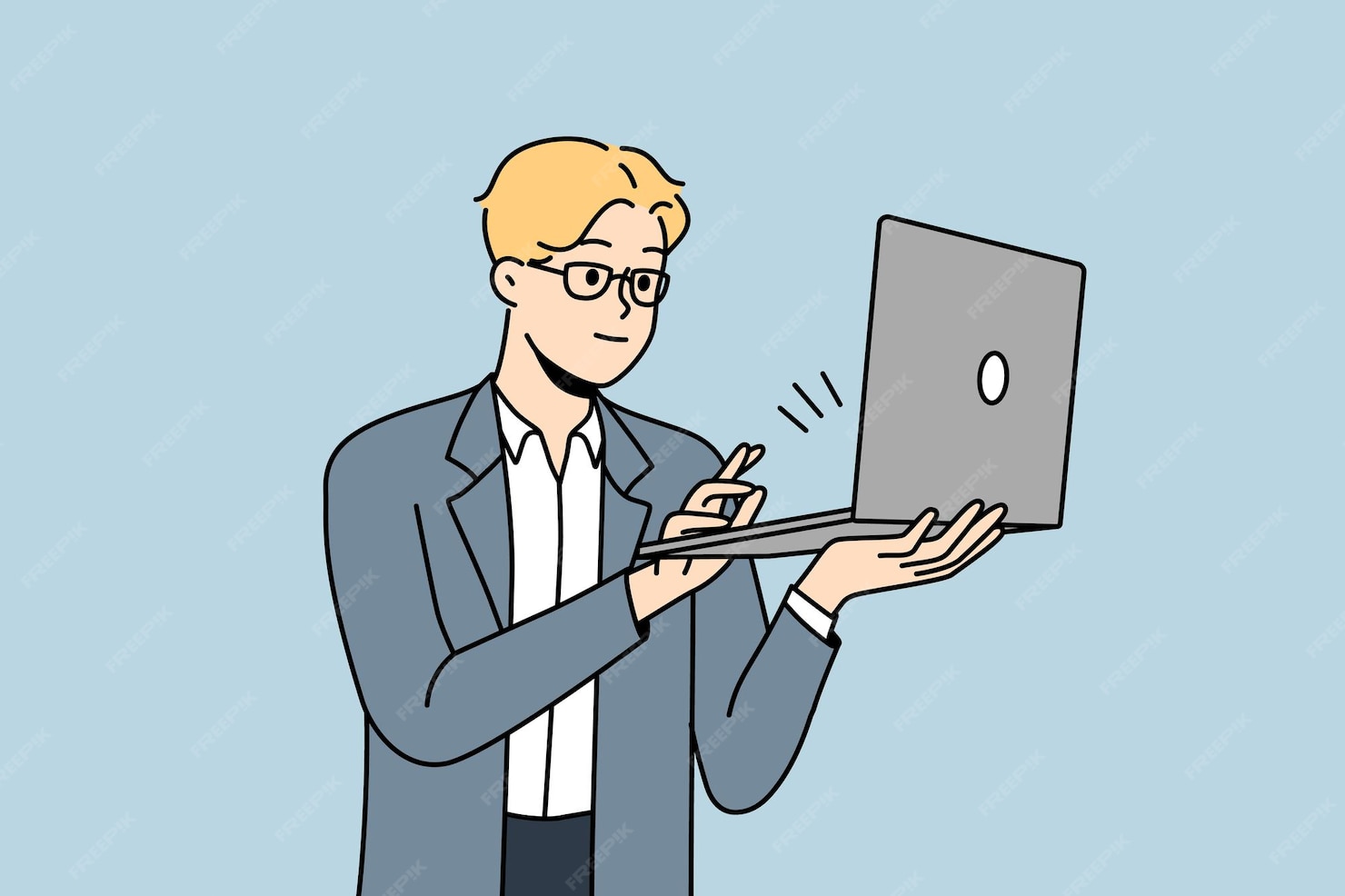 Premium Vector Smiling Businessman Working On Laptop