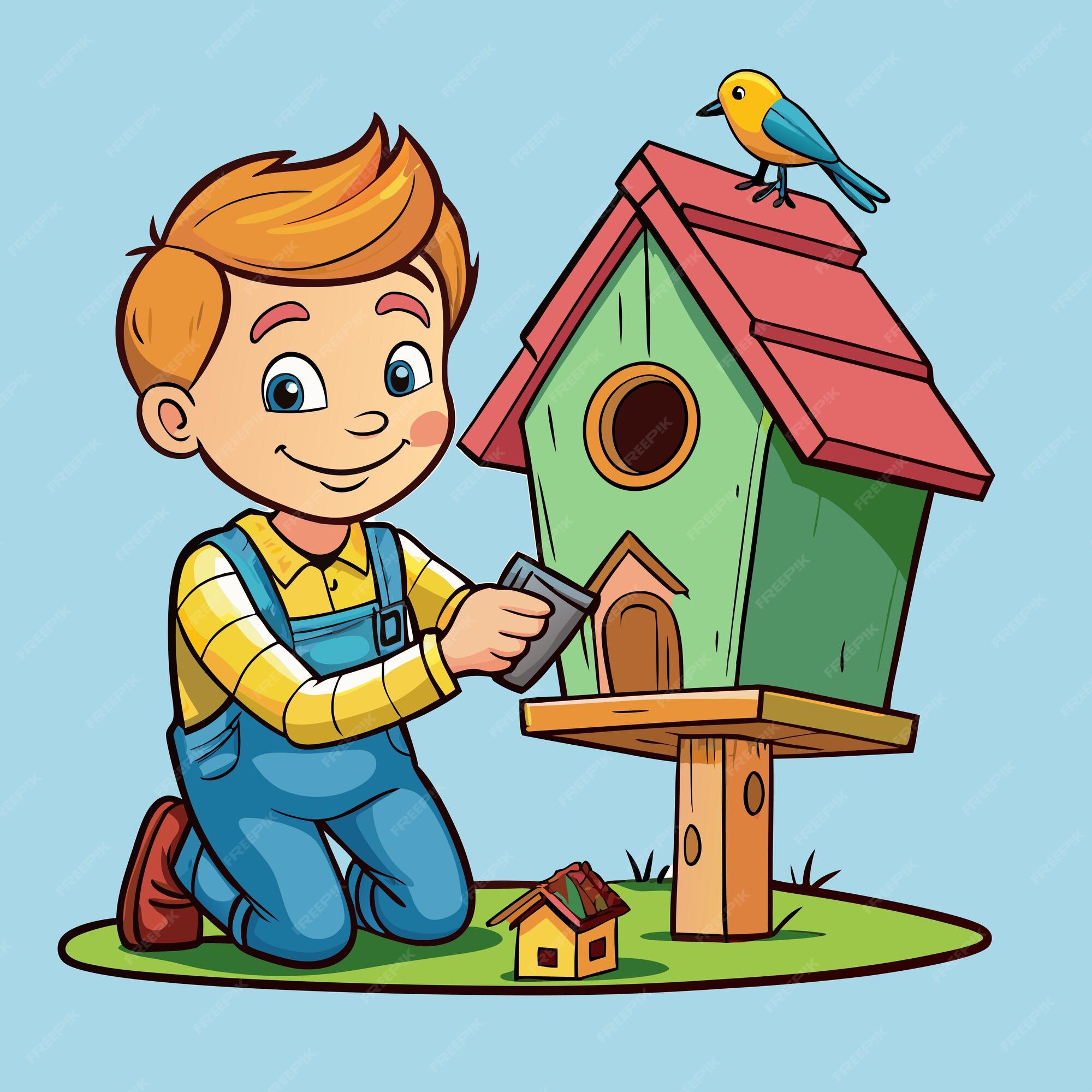 Premium Vector | Smiling Cartoon Character Constructing Birdhouse ... Premium Vector | Smiling Cartoon Character Constructing Birdhouse ...