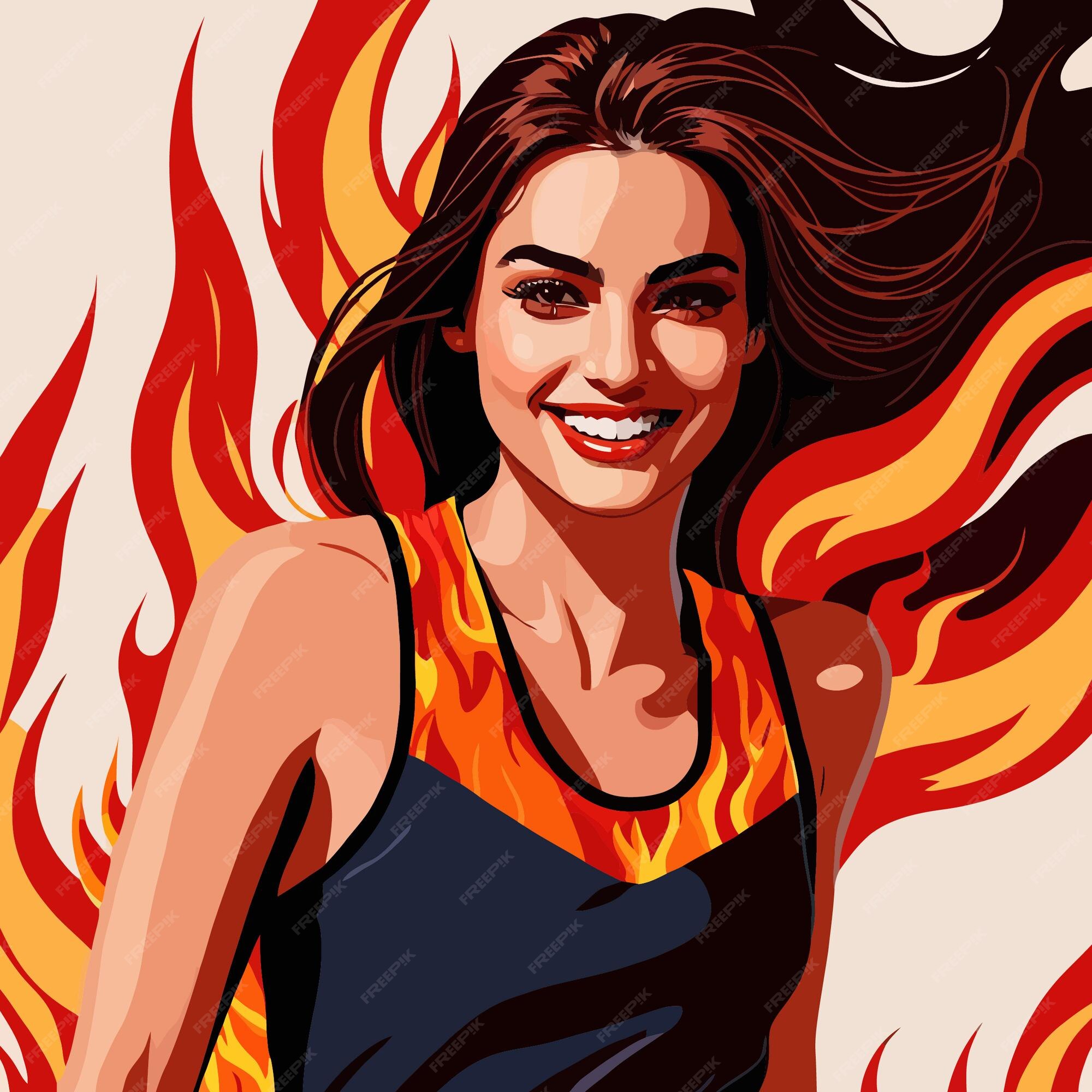Smiling confident woman athlete on fire hot success vector illustration ... Smiling confident woman athlete on fire hot success vector illustration ...