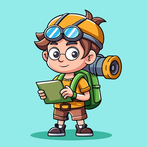Premium Vector | Smiling Young Adventurer with Binoculars Cartoon Vector Premium Vector | Smiling Young Adventurer with Binoculars Cartoon Vector