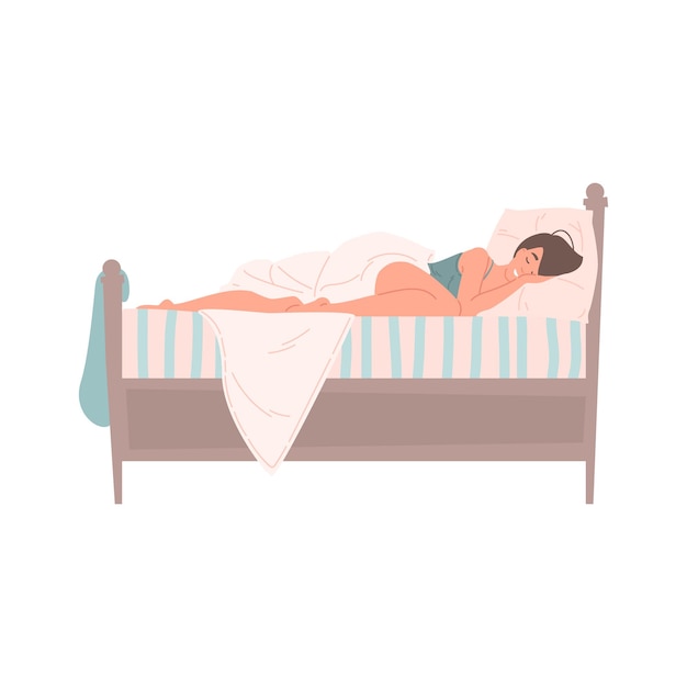 Premium Vector Smiling Young Woman In Pajamas Sleeping On Comfortable
