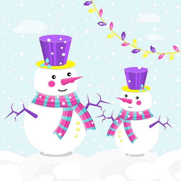 Premium Vector | Snowmans in wintertime. flat vector illustration. Premium Vector | Snowmans in wintertime. flat vector illustration.