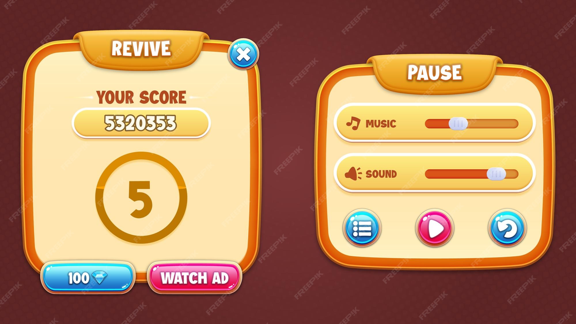 Premium Vector Soft Style Game Ui Vector Set Revive And Pause Popup