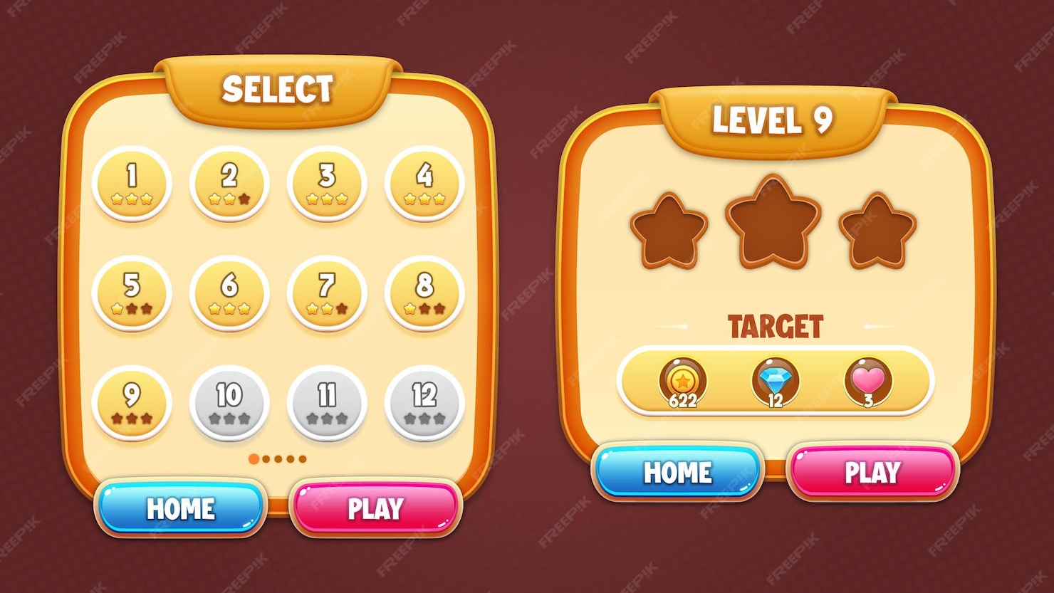 Premium Vector | Soft style game UI vector set - select level and level start popup, Button with ...