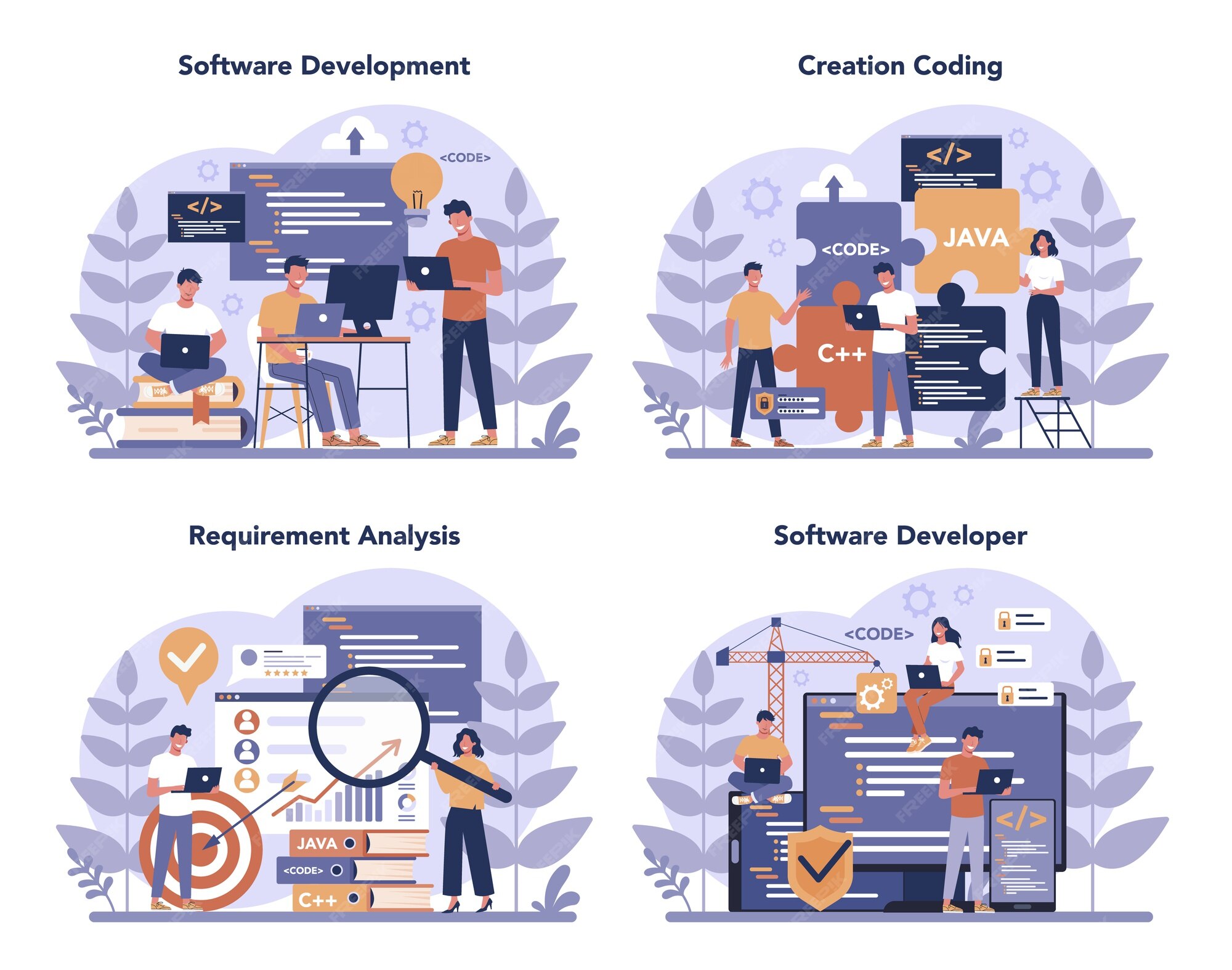 Premium Vector | Software developer concept set. idea of programming and coding, system ...
