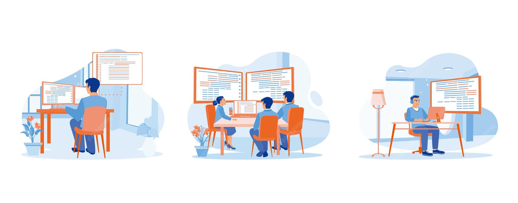 Premium Vector | Software developer concept software development company develop programming and ...