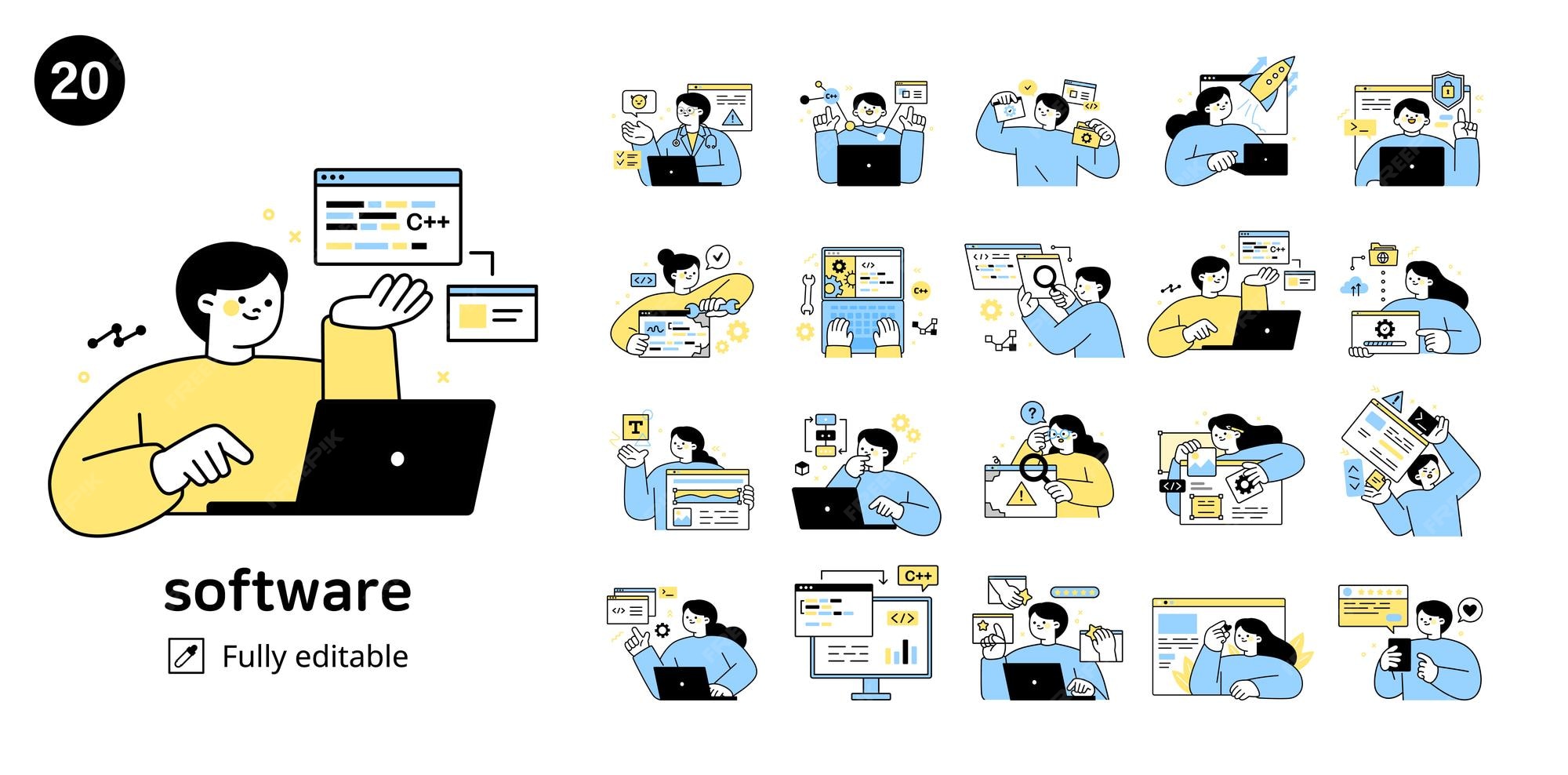 Premium Vector | Software developer designer mega set of programming developer characters