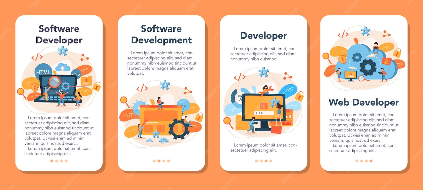 Premium Vector | Software developer mobile application banner set. idea of programming and ...