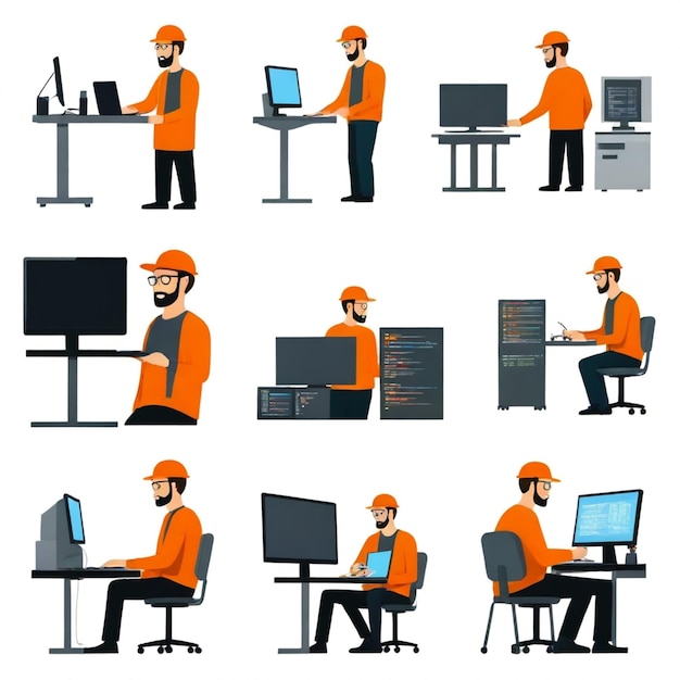 Software Developer vector set white background isolated a high ... Software Developer vector set white background isolated a high ...