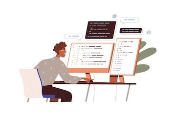 Premium Vector | Software developer work with program code. programmer ...