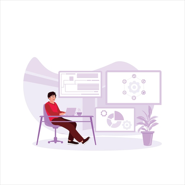 Premium Vector | Software developers concept male programmer working on ... Premium Vector | Software developers concept male programmer working on ...