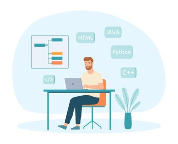 Premium Vector | Software developers and programmers at work Man ...