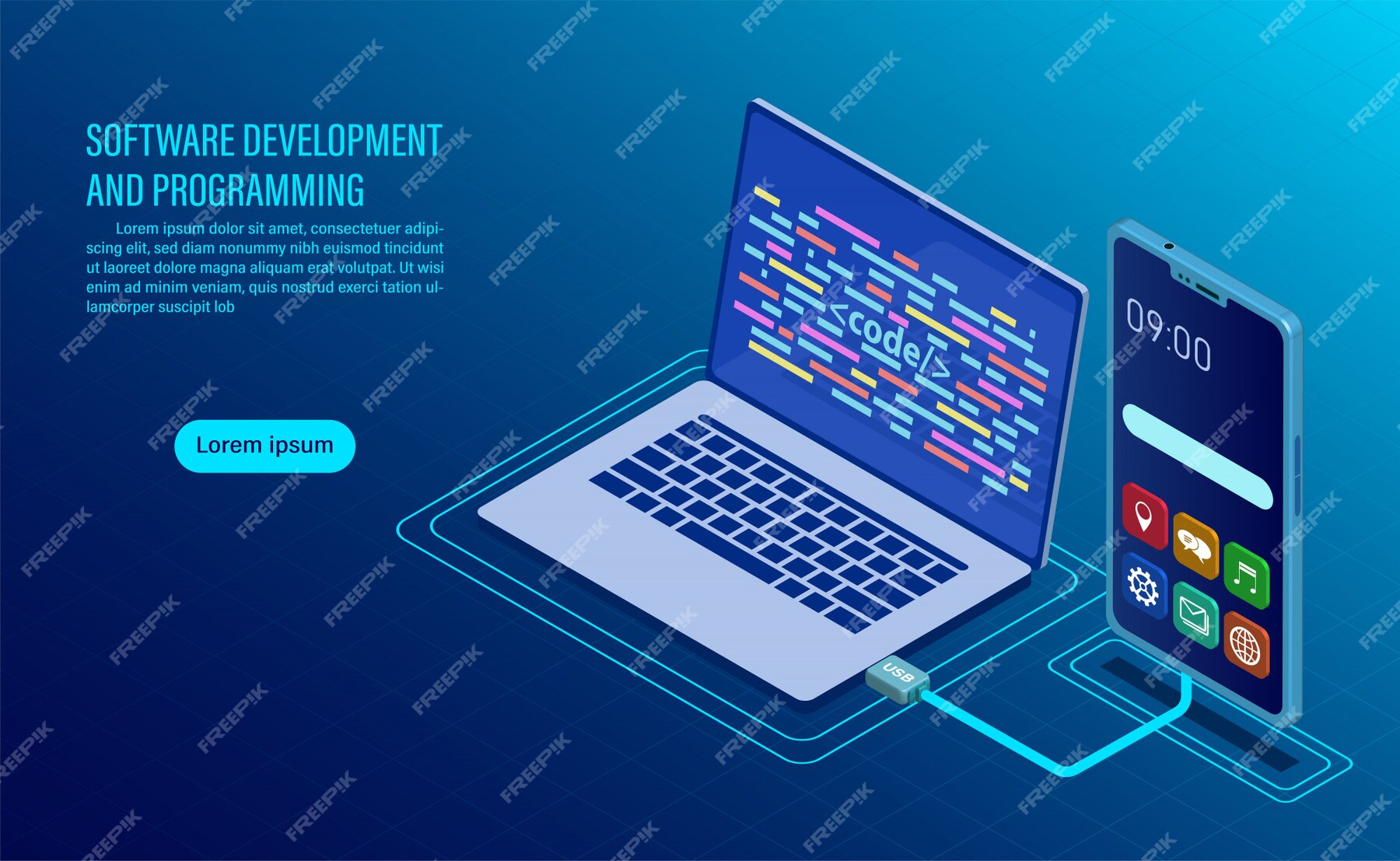Premium Vector Software Development And Coding Programming Of Concept Data Processing