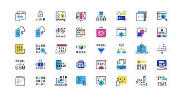 Premium Vector | Software development line icons program coding ...