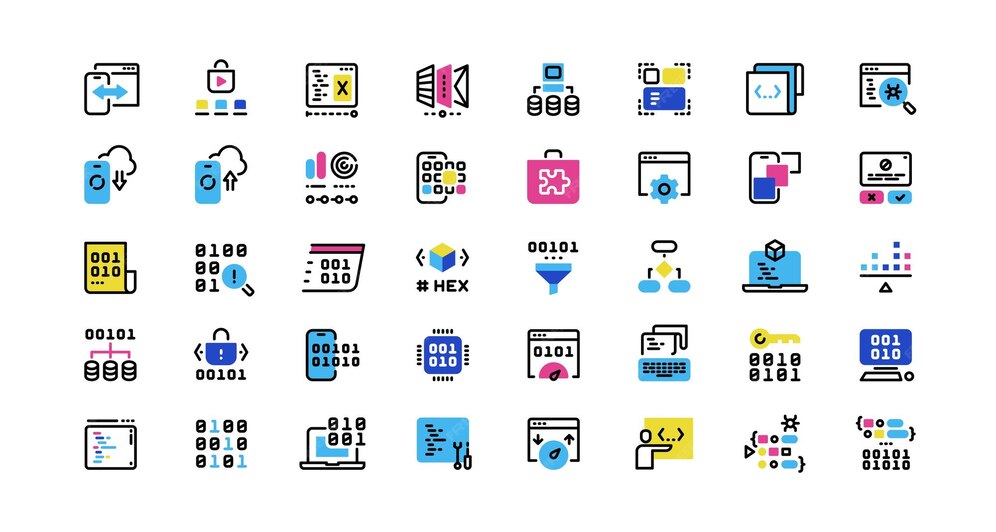 Premium Vector | Software development line icons program coding ...