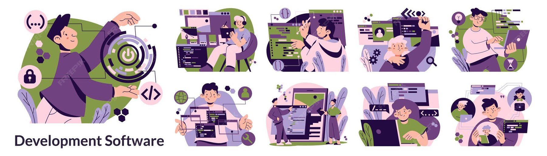 Premium Vector | Software development programmers coding vector