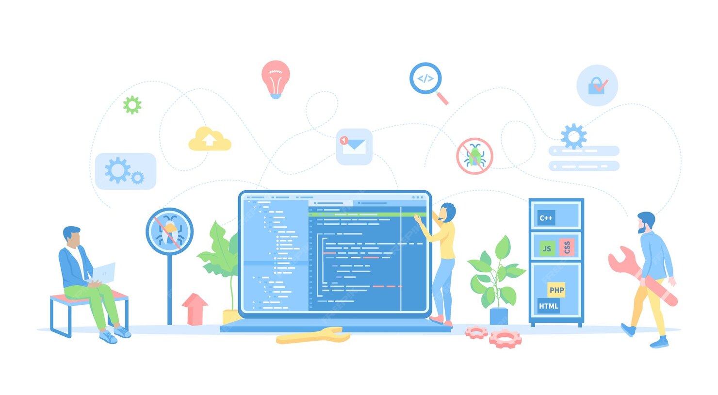 Premium Vector Software Development Programming App Making Programmers Team Working With