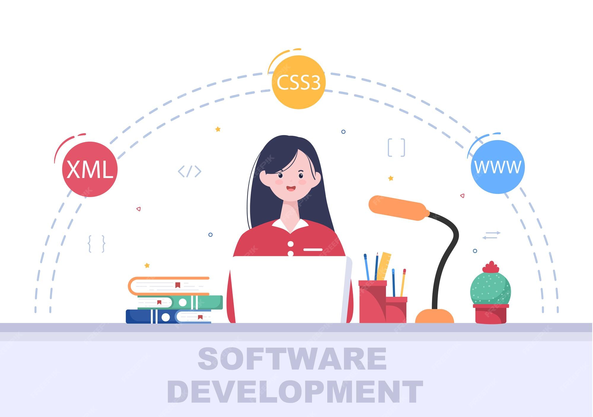 Premium Vector | Software development and programming code on computer vector illustration for ...