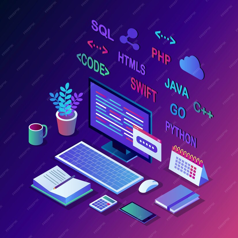 Premium Vector | Software development, programming language, coding ...