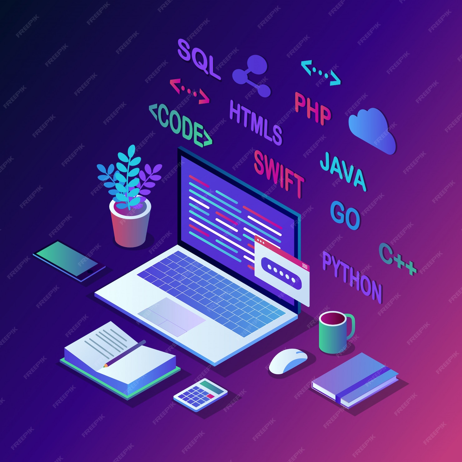 Premium Vector | Software development, programming language, coding