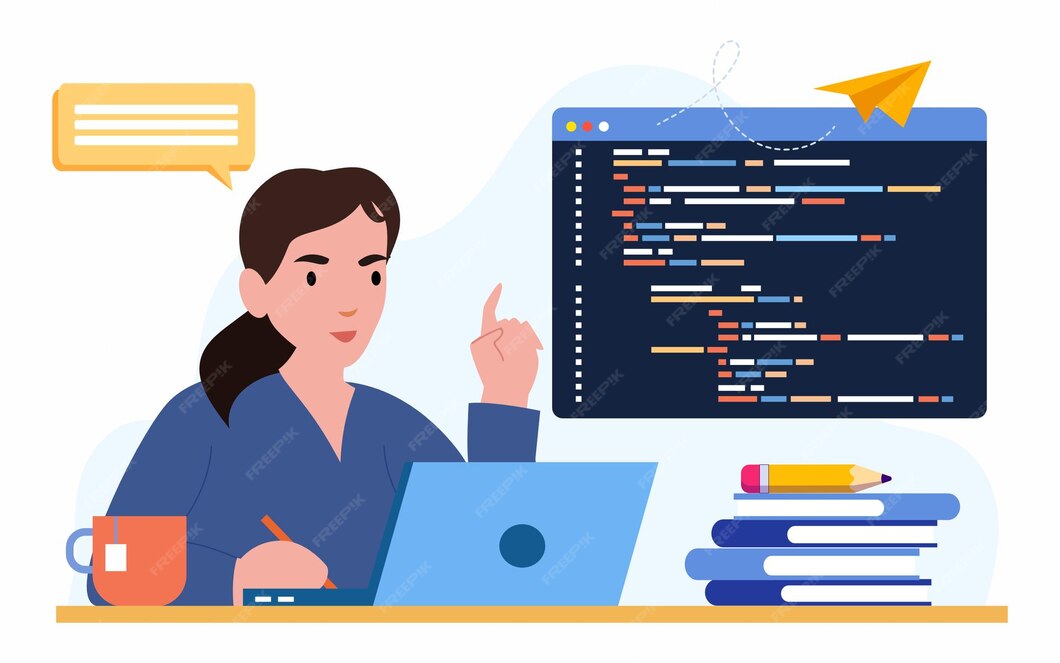 Premium Vector | Software development, Programming. Workplace of ...