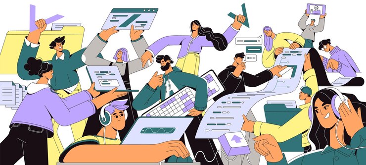 Premium Vector | Software development teamwork Programmers work ...