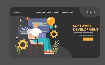 Premium Vector | Software development web banner or landing page dark ...