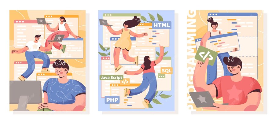 Premium Vector Software Engineer Computer Programming Business Technology Application Coders