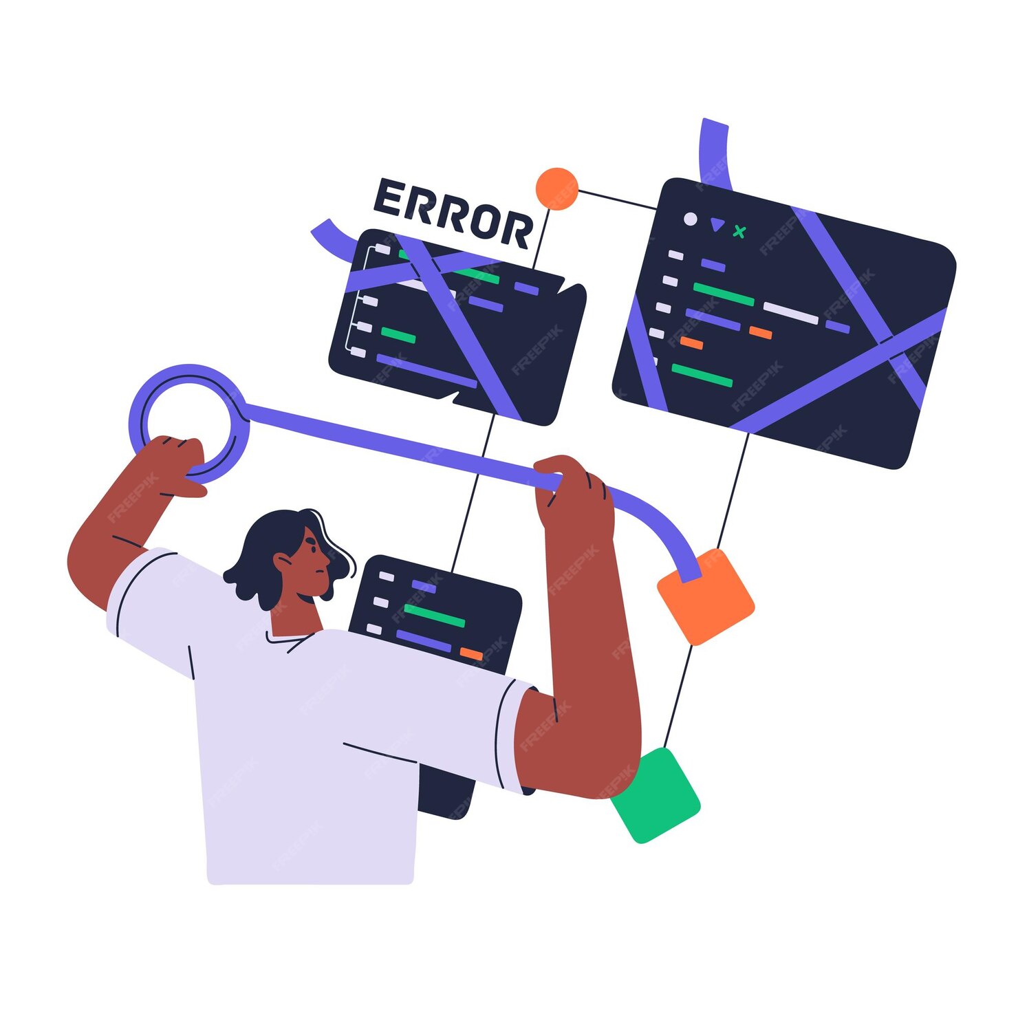 Premium Vector | Software engineer fix error in code concept coder programmer search solution ...