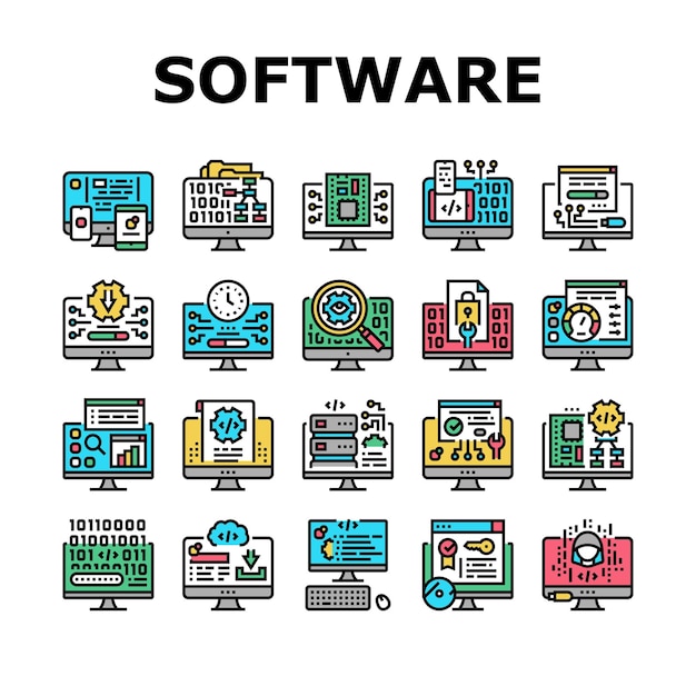Premium Vector | Software program development icons set vector Premium Vector | Software program development icons set vector