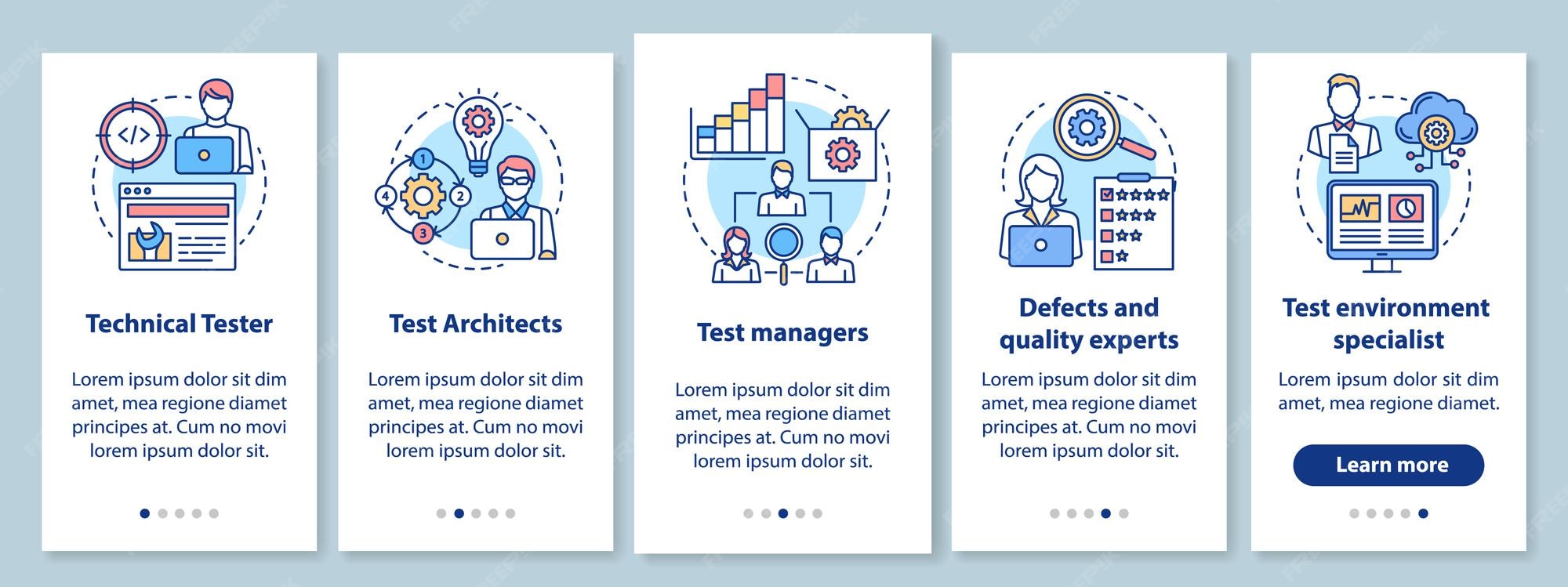 Premium Vector Software Testing Roles Onboarding Mobile App Page