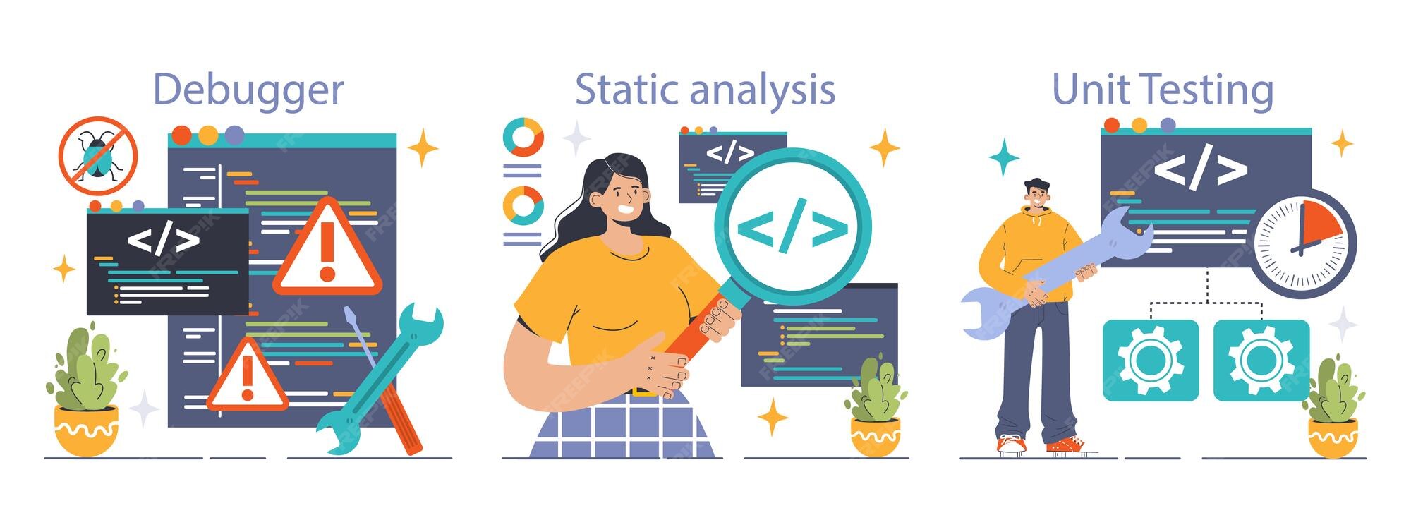 Premium Vector | Software testing set code testing and debugging it ...