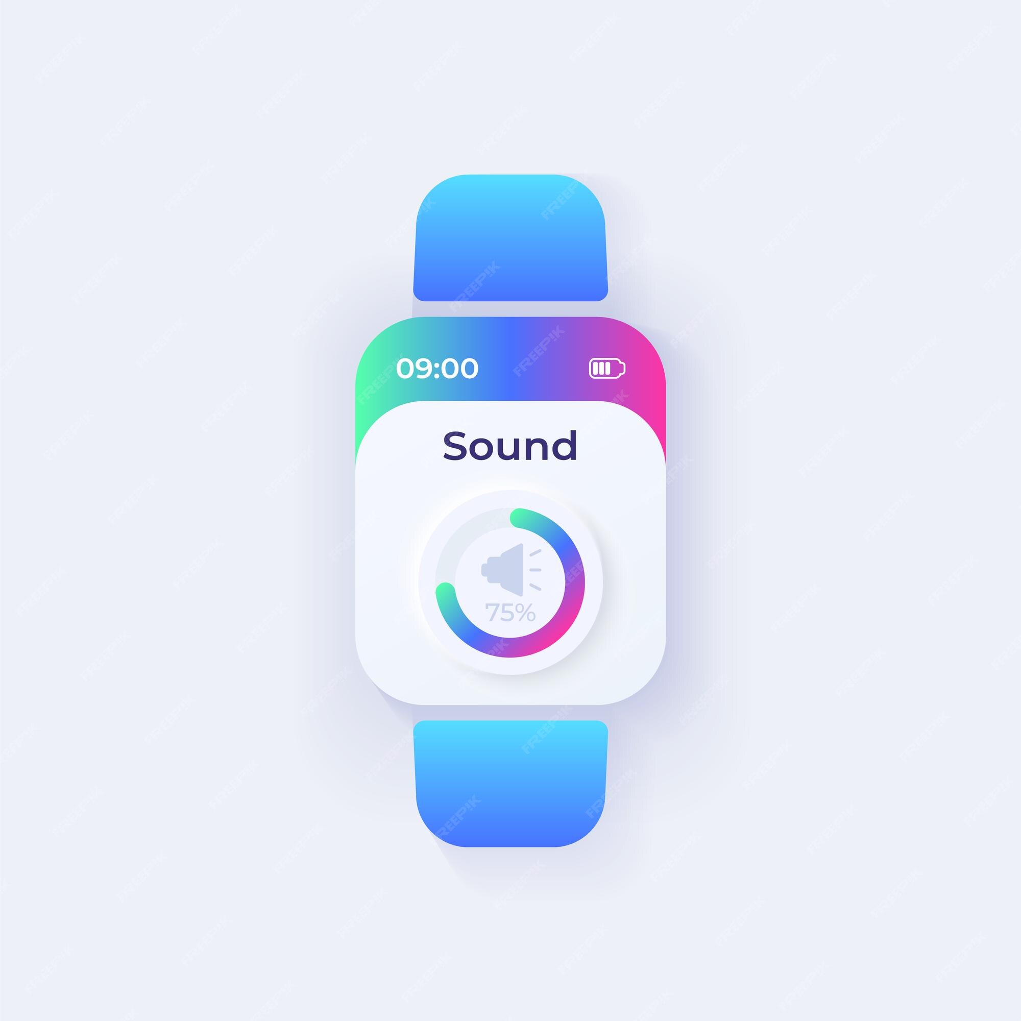 Premium Vector | Sound parameter smartwatch interface vector template. mobile app control day ...