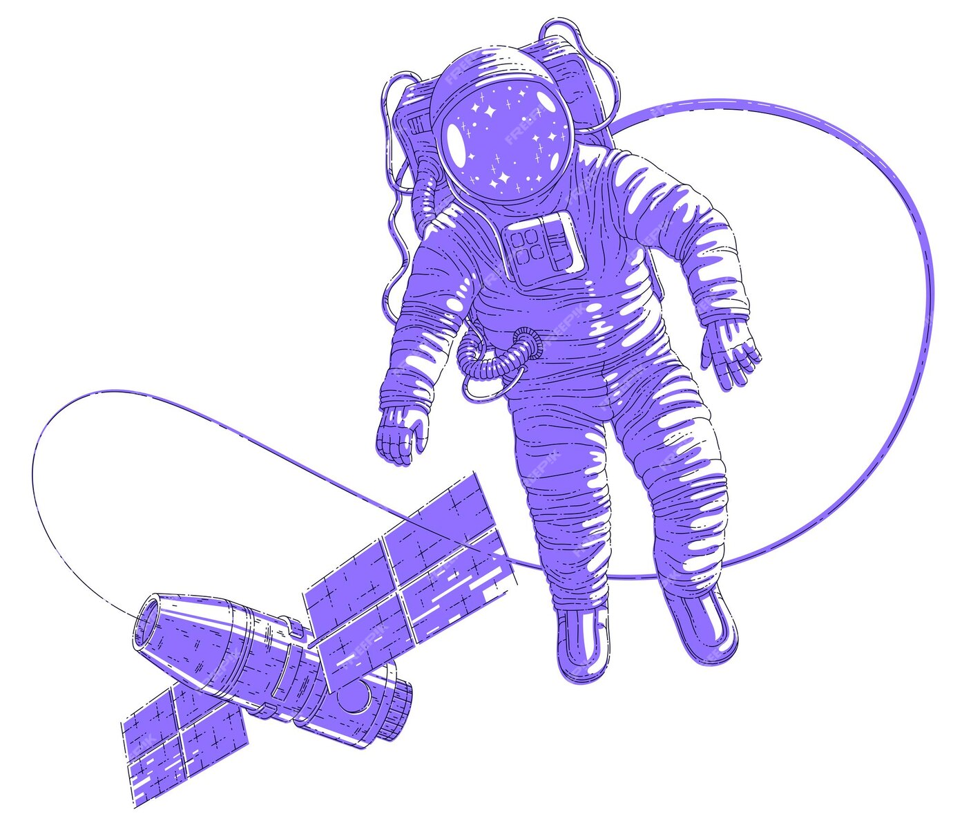 Premium Vector | Spaceman flying in open space connected to space ... Premium Vector | Spaceman flying in open space connected to space ...