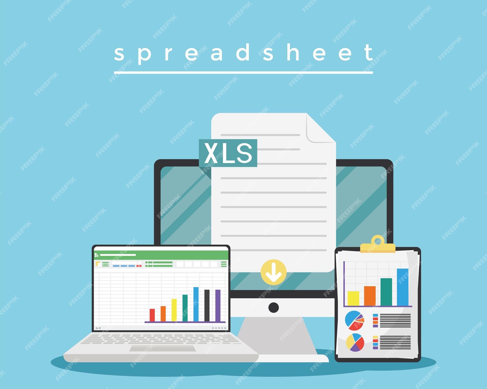 Premium Vector | Spreadsheet in desktop and laptop Premium Vector | Spreadsheet in desktop and laptop