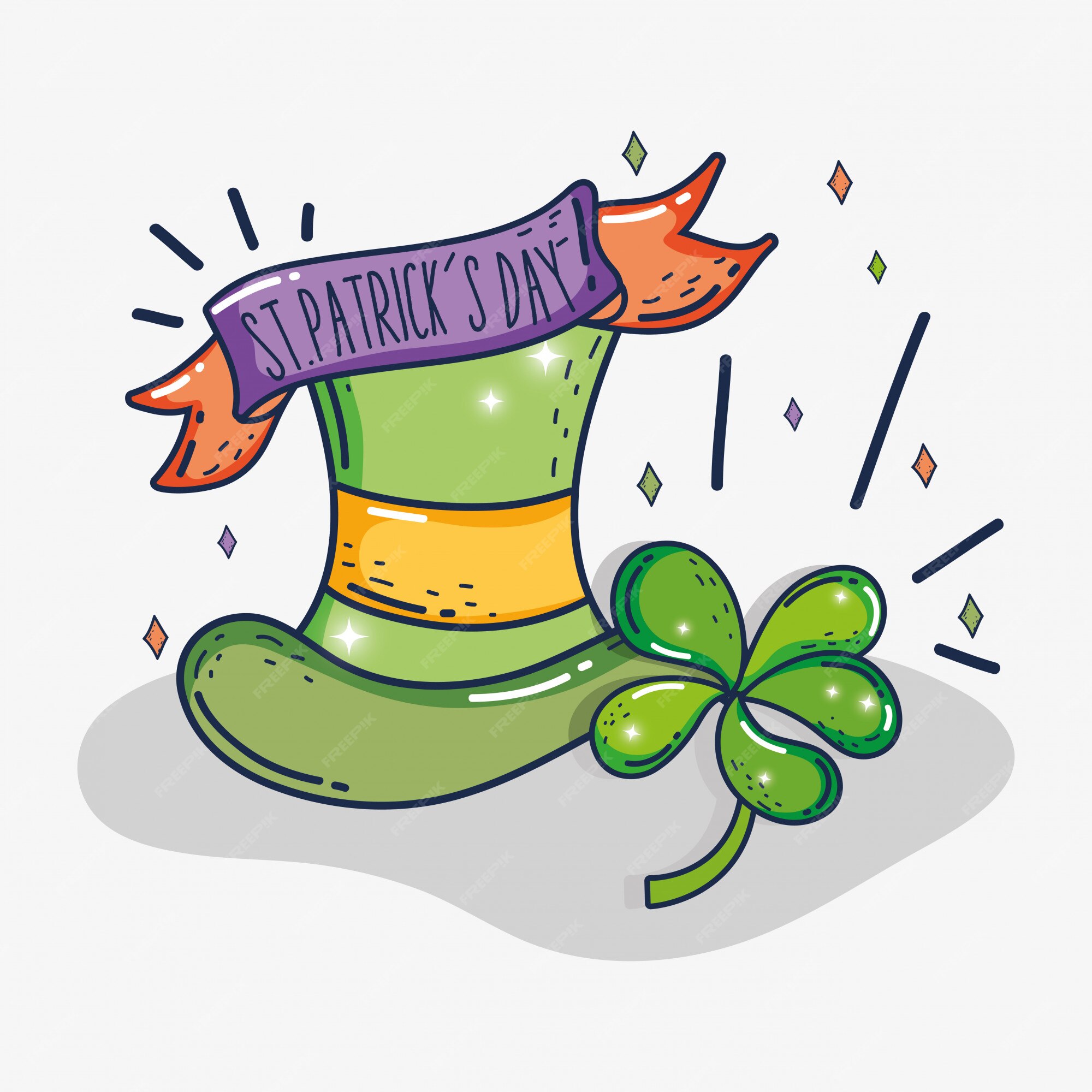 Premium Vector St Patrick Hat With Clover And Ribbon