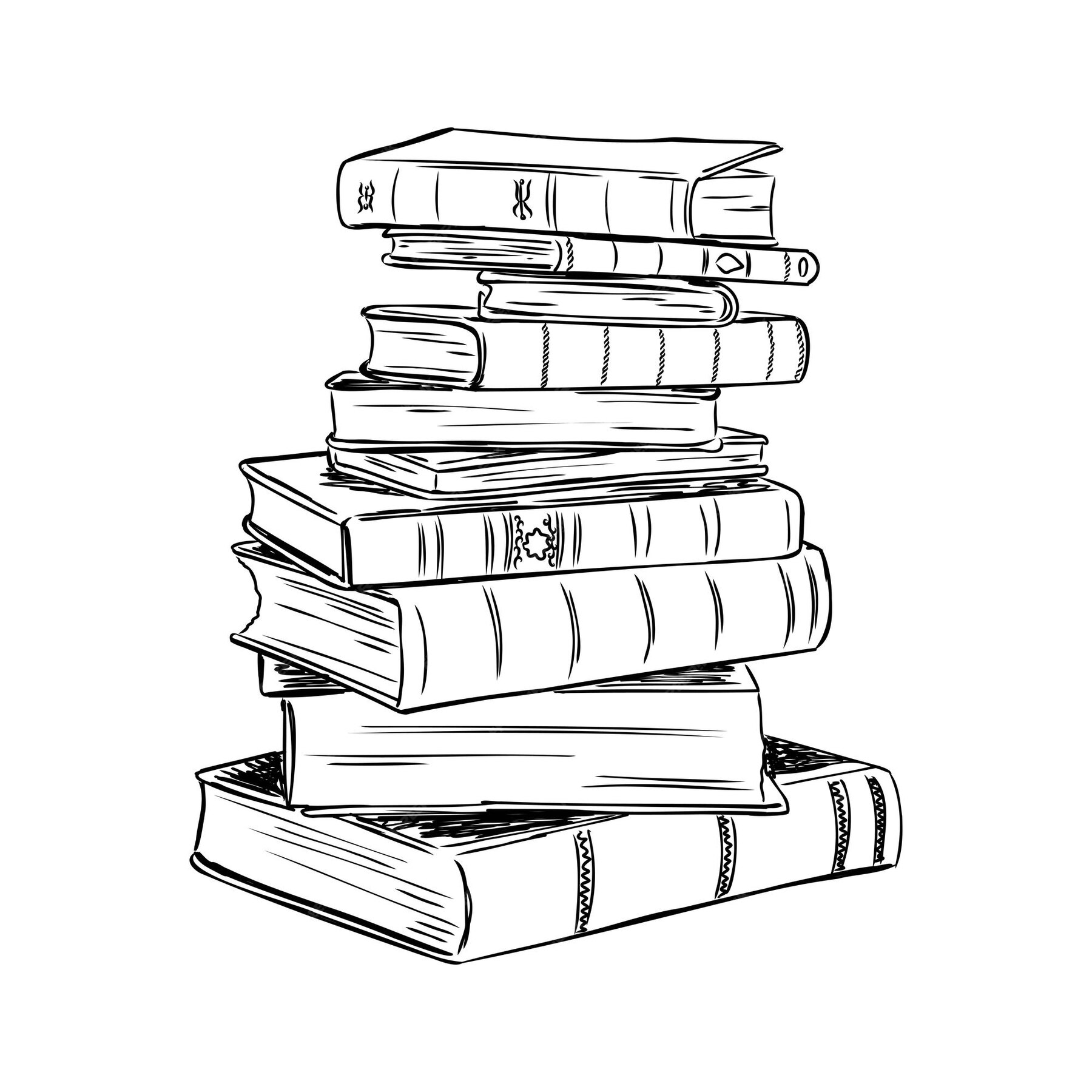 Premium Vector Stack Of Books Isolated On White Hand Drawn Sketch