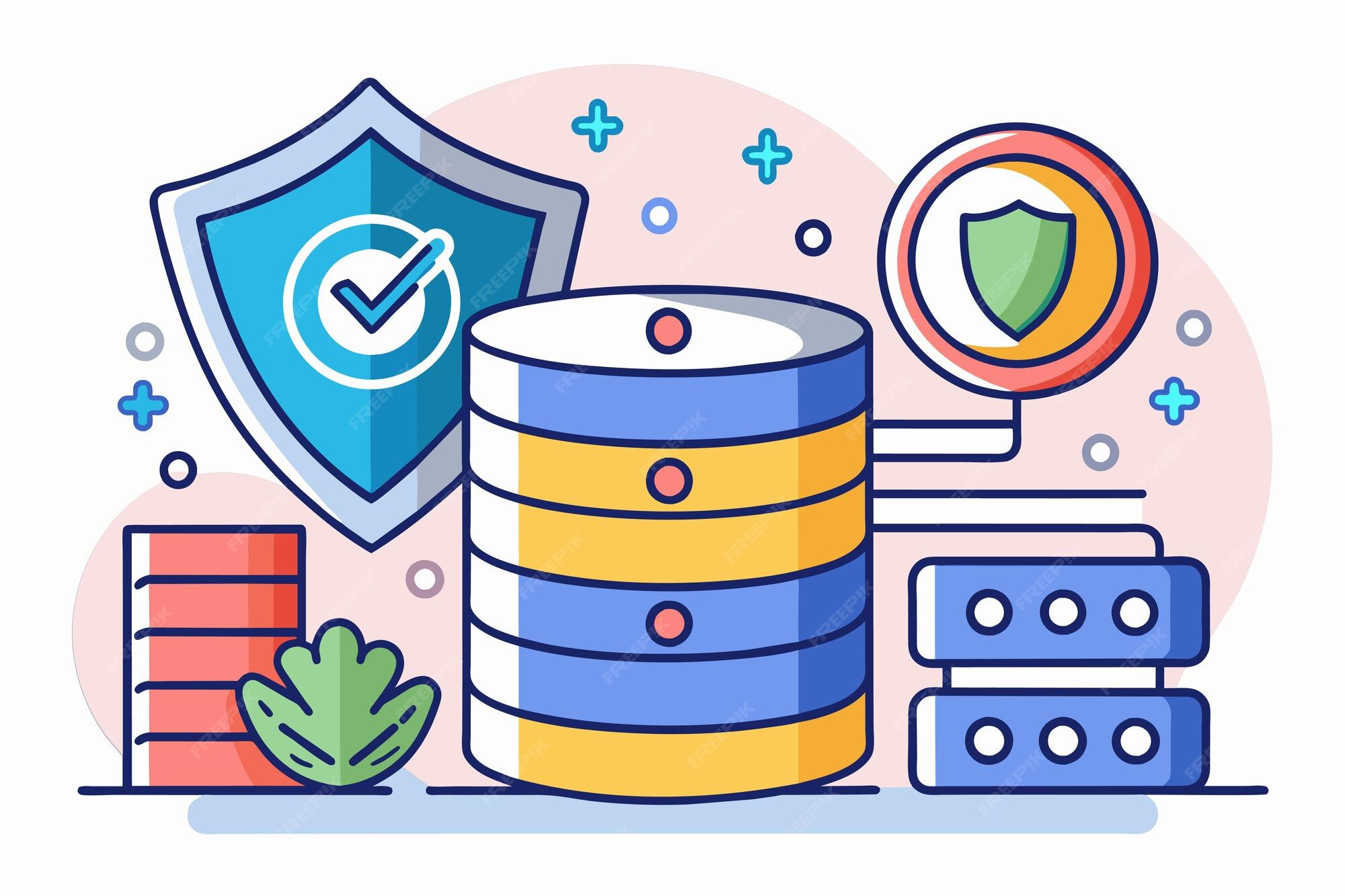 Premium Vector A Stack Of Data Protected By A Shield On Top For Database Access Security
