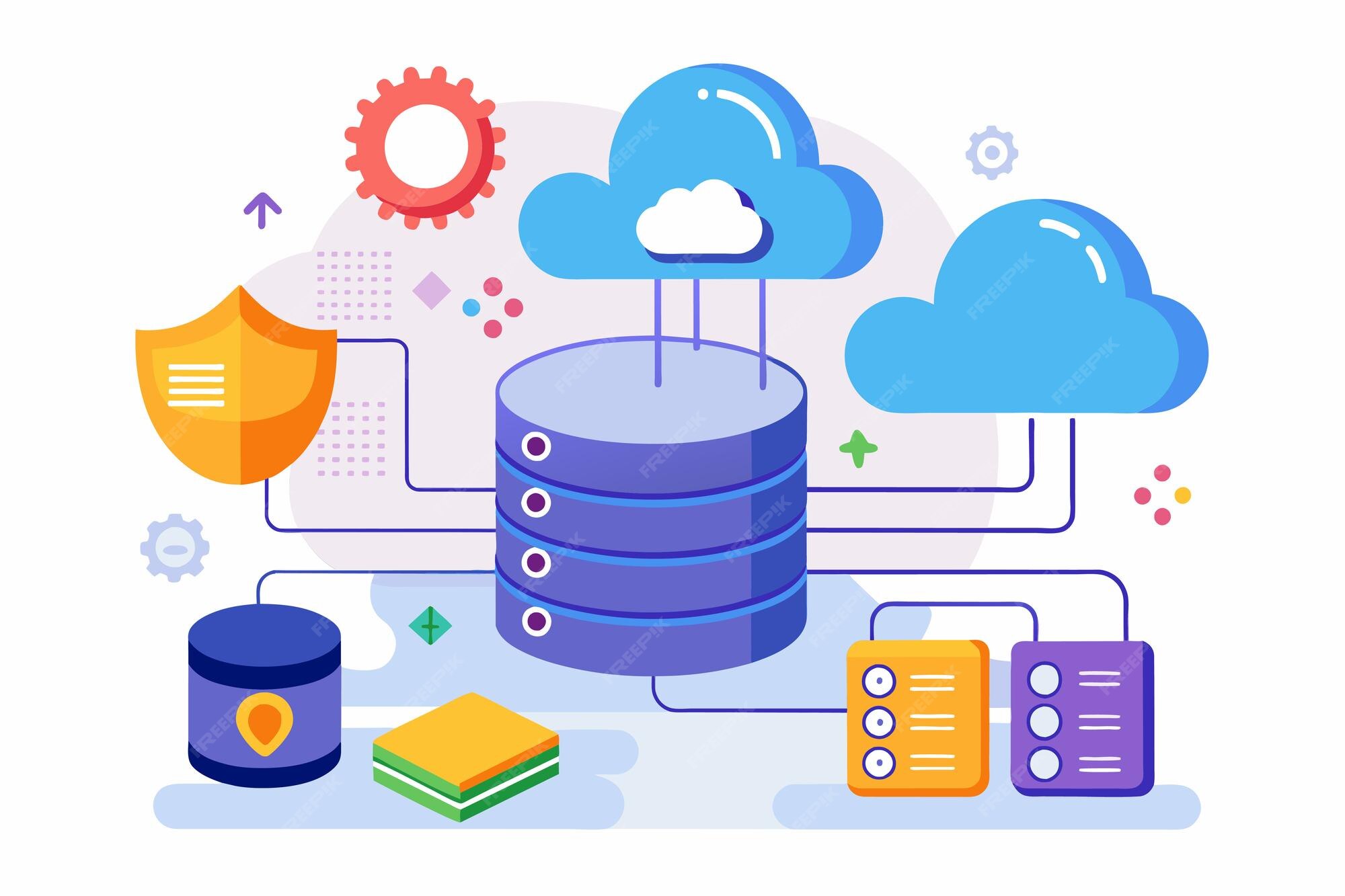 A stack of data surrounded by a cloud symbolizing cloud storage and data security Cloud storage ...