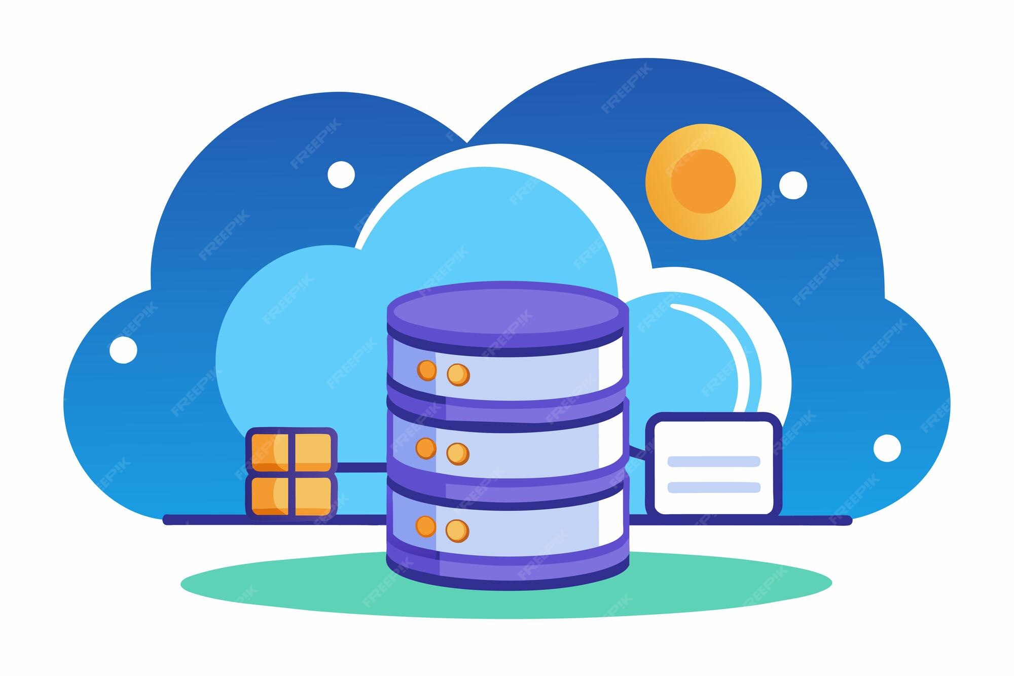 Premium Vector A Stack Of Data With A Cloud In The Background Install Cloud Database For Data