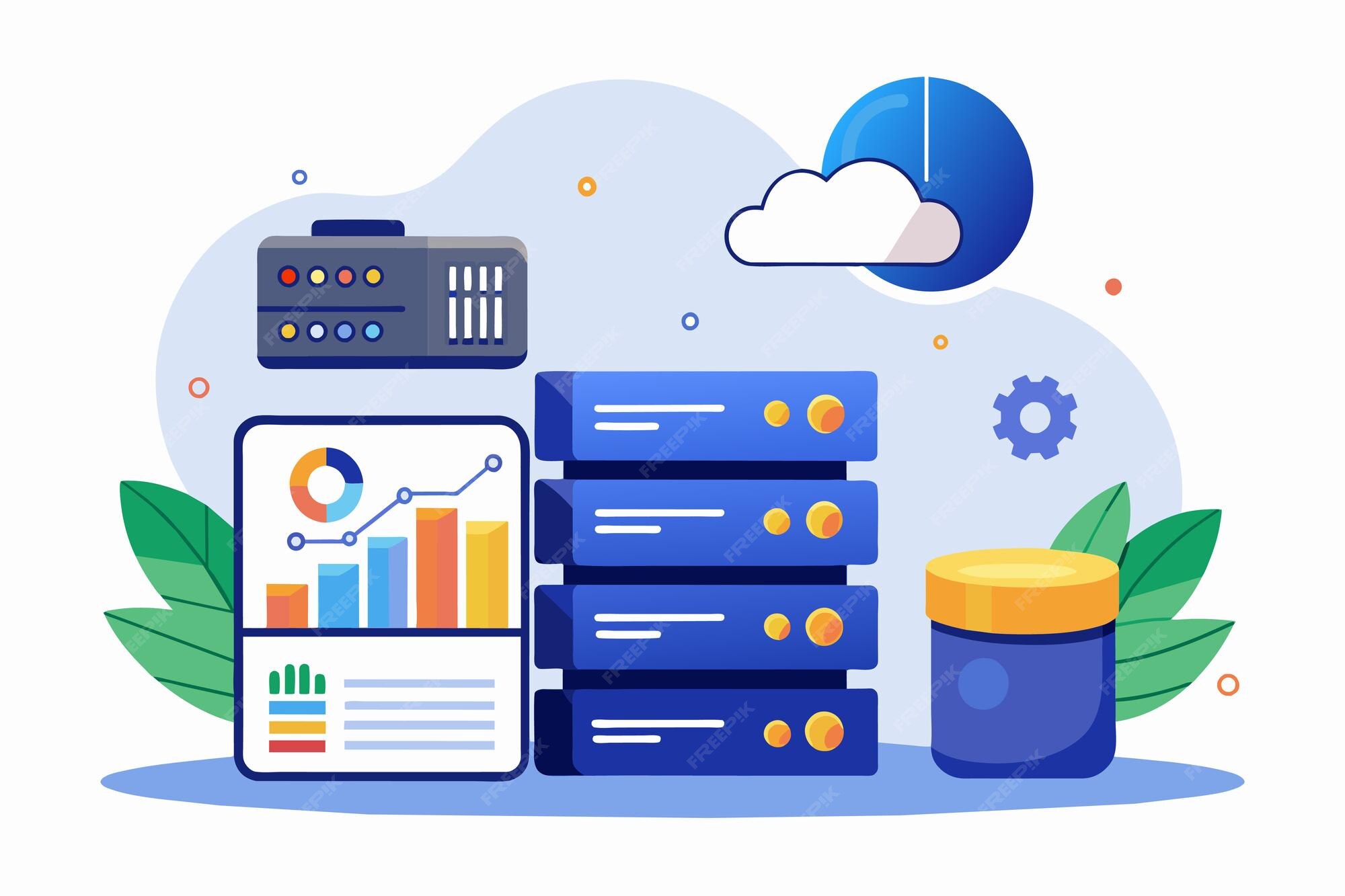 Premium Vector A Stack Of Data With A Cloud Hovering Above It Representing Data Storage And