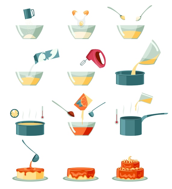 Premium Vector | Step by step preparation cake set sweet bakery or ... Premium Vector | Step by step preparation cake set sweet bakery or ...
