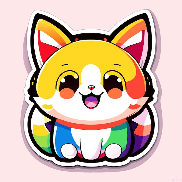 Premium Vector Sticker Happy Colorful Cat Kawaii Contour
