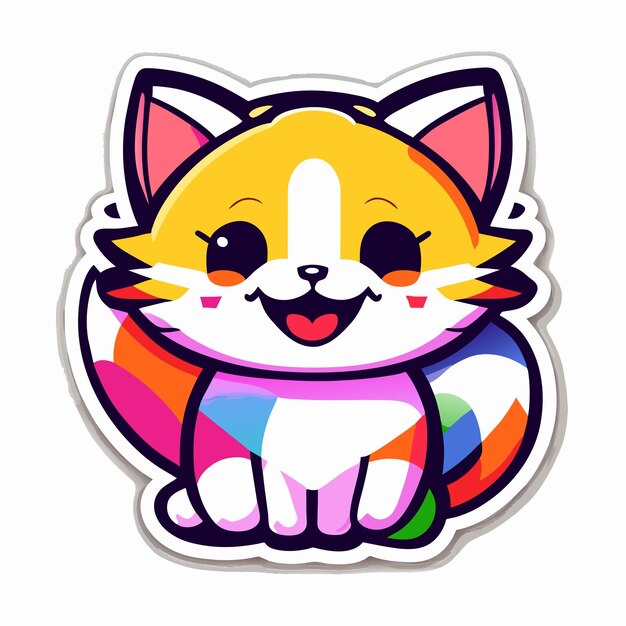 Premium Vector Sticker Happy Colorful Cat Kawaii Contour