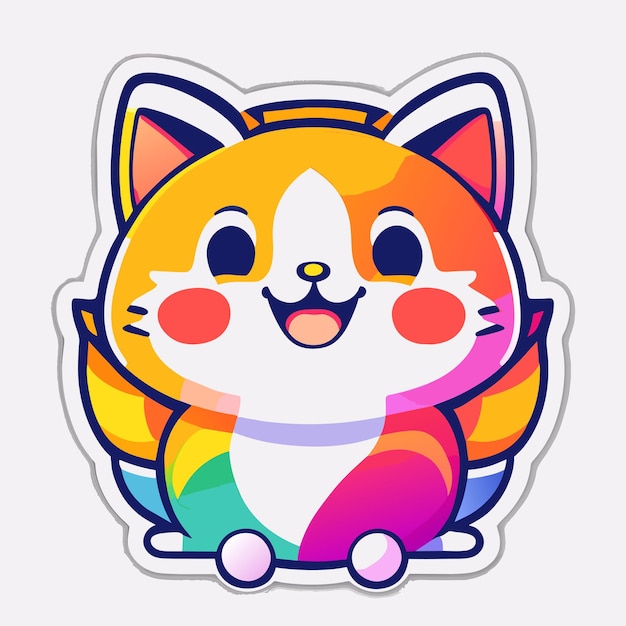 Premium Vector Sticker Happy Colorful Cat Kawaii Contour