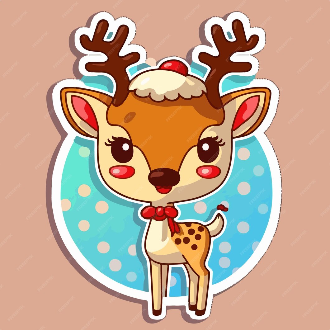 Premium Vector Sticker Template With Christmas Deer Xmas Reindeer